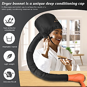 Bonnet Hood Hair Dryer Attachment - Soft, Adjustable Extra Large Bonnet Hair Dryer for Speeds Up Drying Time at Home, Easy to Use for Styling, Curling and Deep Conditioning (Black)