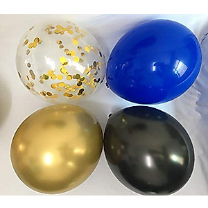 Royal Blue Gold Black Balloons- Confetti Balloons for Graduation Bachelor Men Birthday Anniversary Party Decorations D¨¦cor Supplies 12inch 50packs
