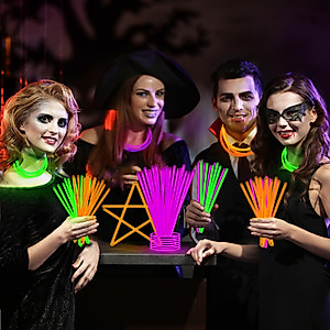 UURM 75 Halloween Glow Sticks for Halloween Party Favors with Connectors, Purple Orange Green Halloween Glow in the Dark Party Supplies, Halloween Goodie Bag Fillers (Purple+Green+Orange)
