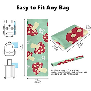 Travel Yoga Mat Non Slip - Mushroom Foldable Exercise Mat Lightweight Work Out Mat with Bag Sweat Absorbent Travel Yoga Mat for Travel Yoga Pilates Home