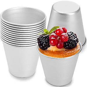 ZEAYEA 12 Pcs Pudding Cup Mold, Aluminum Individual Baking Cups Cupcake Mould, Reusable Chocolate Molten Pans Mold for Cupcake, Brownies, Souffle, Pie, Muffins