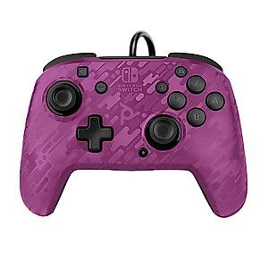 PDP Gaming Faceoff Deluxe+ Wired Switch Pro Controller - Officially Licensed by Nintendo - Customizable buttons, sticks, triggers, and paddles - Ergonomic Controllers - Purple Camo / Camouflage