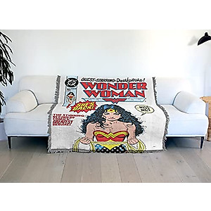 LOGOVISION Wonder Woman Blanket, 50"x60" Comic Cover Woven Tapestry Cotton Blend Fringed Throw