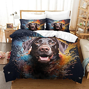 EVMILA Labrador Dog Comforter Covers 3D Printed Quilt Cover Duvet Cover Bedding Set for Childrens and Adults 3 Pieces with Pillowcases Microfiber with Zipper Closure Queen（228x228cm）, Style