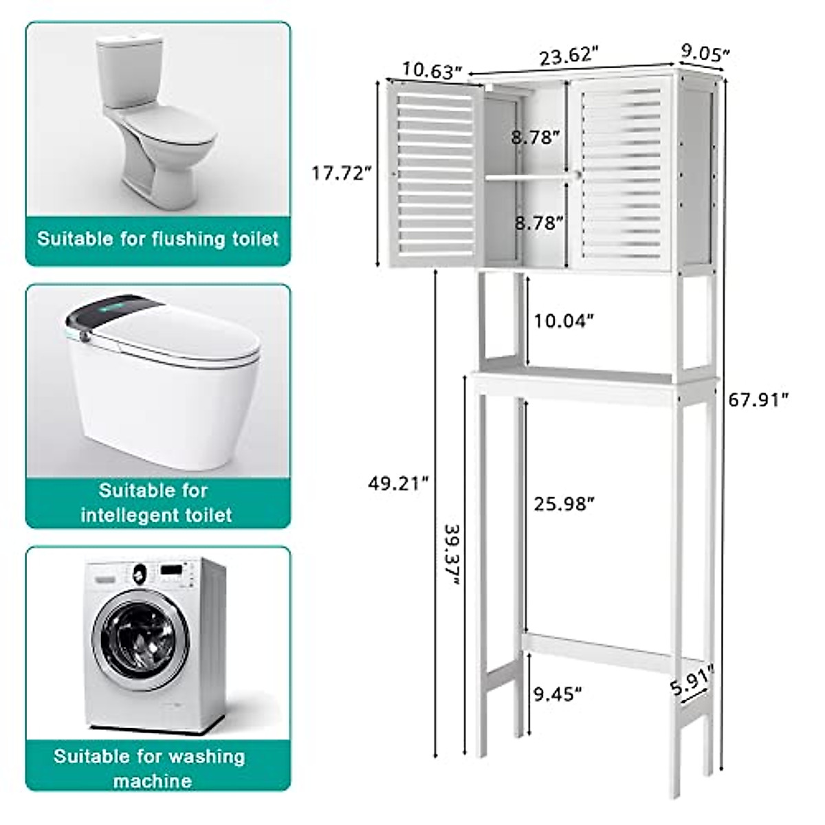 Over The Toilet Storage Cabinet, Bathroom Shelf Over The Toilet, Over Toilet Bathroom Organizer, White Bathroom Cabinet Storage Organizer Toilet Rack Shelf, Freestanding, with Adjustable Shelf