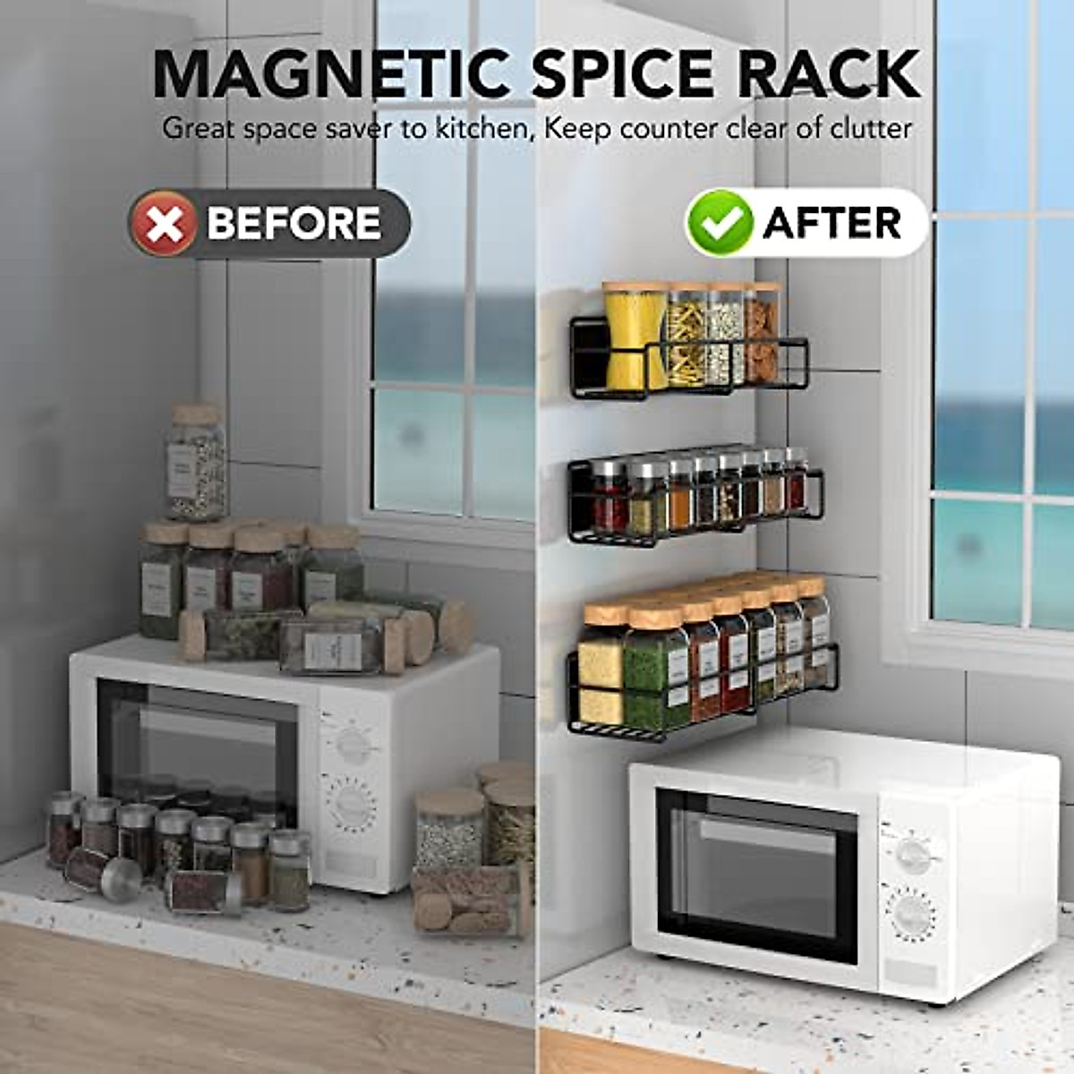 Magnetic Spice Rack Organizer 3 Pack, Magnetic Spice Rack for Refrigerator, Magnetic Shelf for Holding Spices, Jars, Seaoning and Bottle, Metal&Black