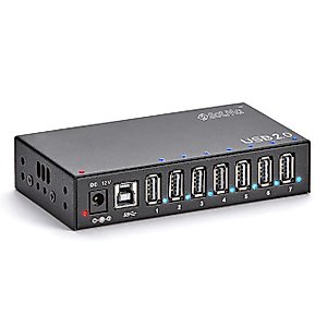 SotMa - USB 2.0 Hub - 7 Port Powered USB Hub Splitter - USB Port Expander with 12V 3A Power Adapter, LEDs and Mounting Bracket - Black