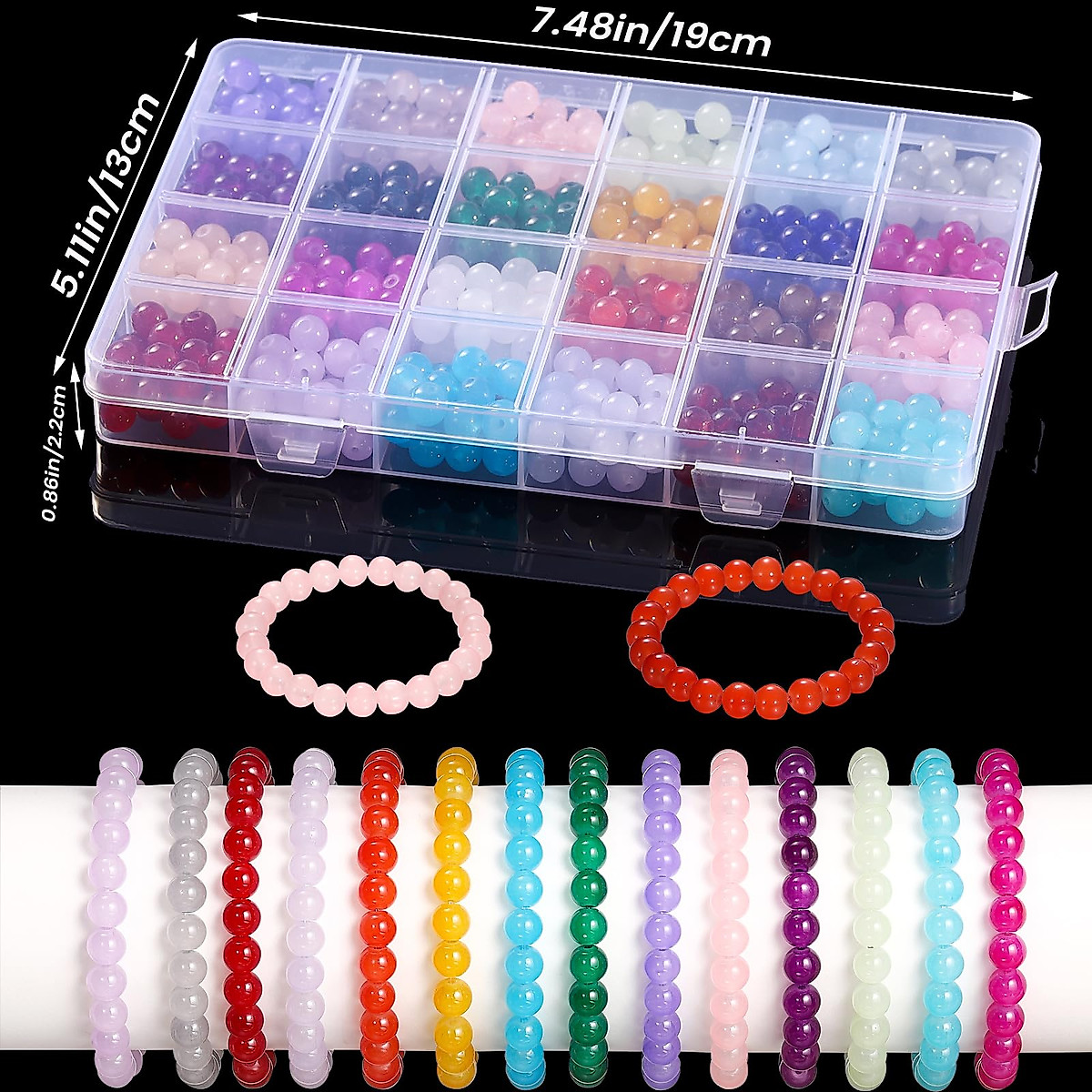 St.Kunkka 600 Pcs 8mm Glass Beads for Jewelry Making DIY Crafts, 24 Colors Round Crystal Beads Bracelet Making Kit with Small Hole for DIY Bracelet Necklace Earrings (600 Pcs 8mm Glass Beads)