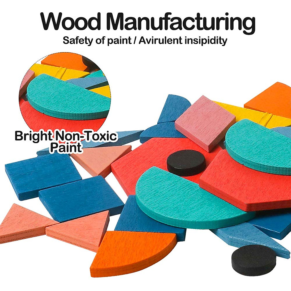 RAEQKS 180Pcs Wooden Pattern Blocks Set Brain Teaser Puzzle Tangrams Educational Montessori Toys Stem Kindergarten Preschool Learning Game with 24Pcs Flash Cards Gifts for Toddlers Kids Boys Girls