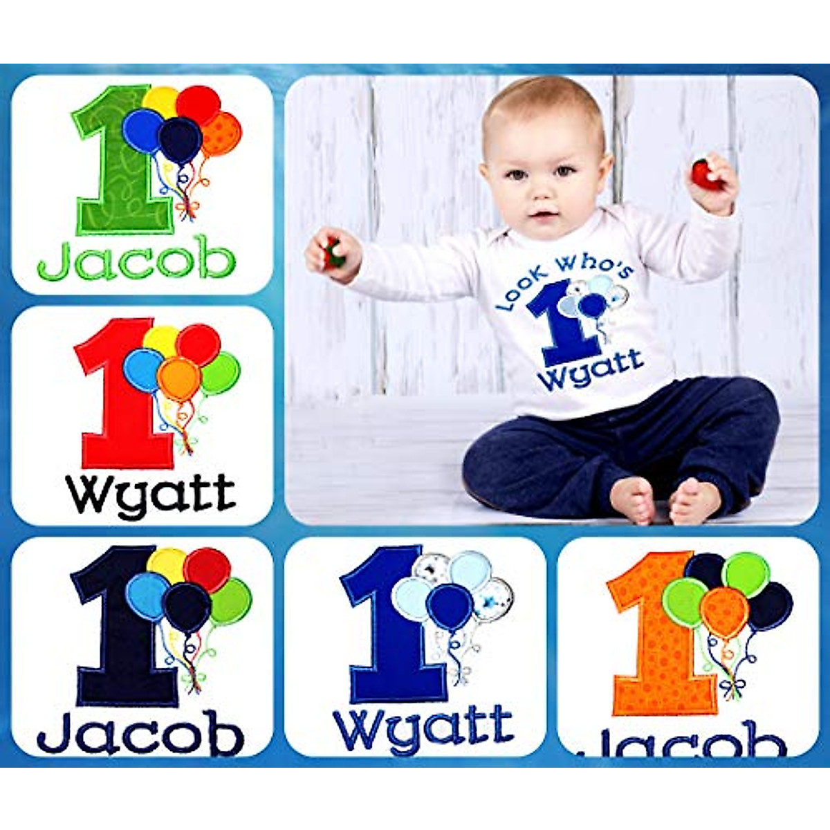 Fantasy Kids Designs First Birthday Boy Outfit Balloons Bodysuit Personalized with Baby Custom Name (Lime Green, 24 Months)