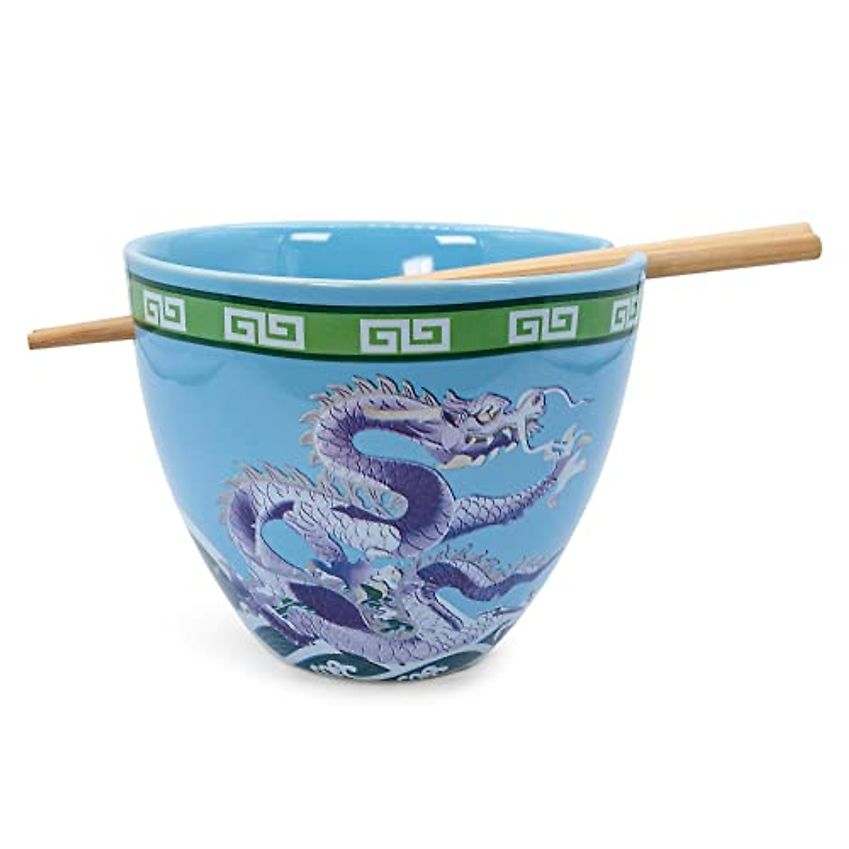 Bowl Bop Blue Dragons Japanese Ceramic Dinnerware Set | Includes 16-Ounce Ramen Noodle Bowl and Wooden Chopsticks | Asian Food Dish Set For Home & Kitchen | Kawaii Anime Gifts and Collectibles