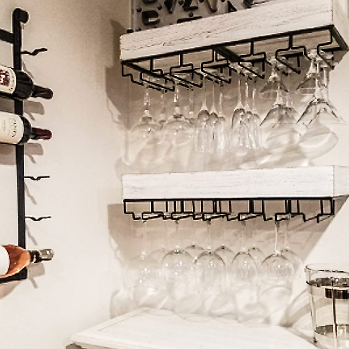 Wine Glass Holder Under Cabinet,2 Pack Wine Stemware Holder,Wine Glass Rack,3 Rows Black Metal Wine Glasses Hanger,Wine Glass Holder Storage Under Shelf,Wine Glass Rack for Kitchen Bar