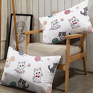 AILONEN Lovely Cartoon Cat Bed Set Kids,Cute Woolen Thread Kittens Bed Sheet Set for Girls Twin Size, Kawaii Animal Cat Lover Bedding Set,3-Piece, 1 Fitted Sheet and 2 Pillowcases,Soft Breathable