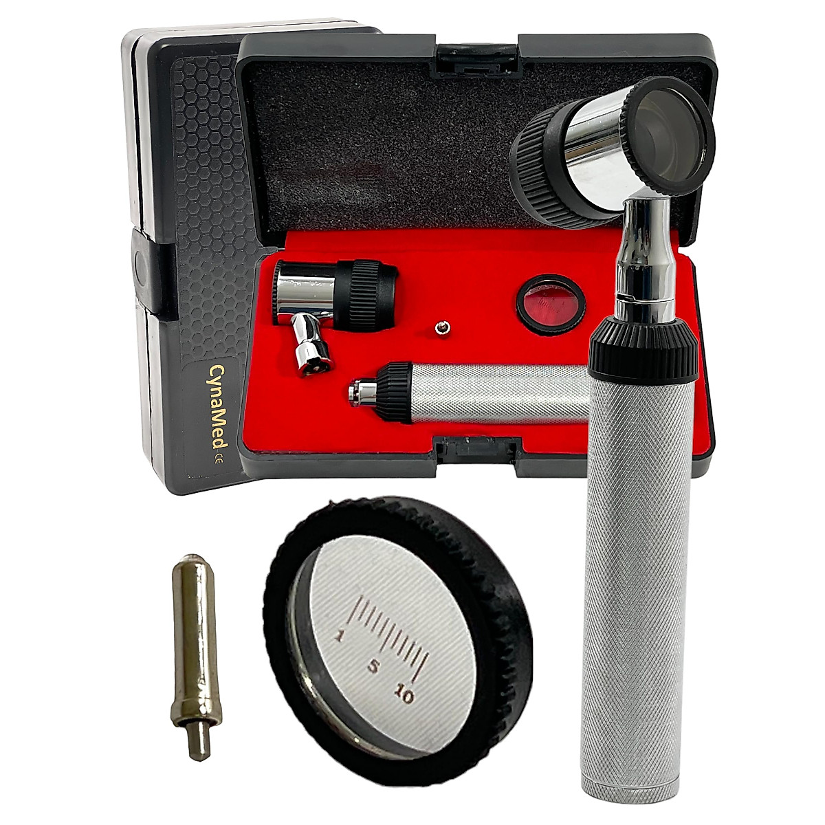 Skin Diagnostic Examination Dermascope Set - with Handle, Head, 10x Magnifying Lens, LED Bulb, & Storage Case