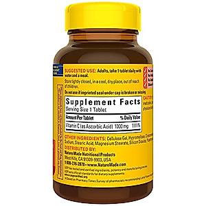 Nature Made Vitamin C 1000 mg, Dietary Supplement for Immune Support, 100 Tablets, 100 Day Supply