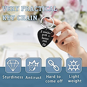 Guitar Pick Son Keychain Gift from Mom Dad I couldn’t Pick a Better Son Keychain Cute Funny Mini Adult Key Ring Special Engraved Charm Pendent Men Present for Birthday Christmas Gift