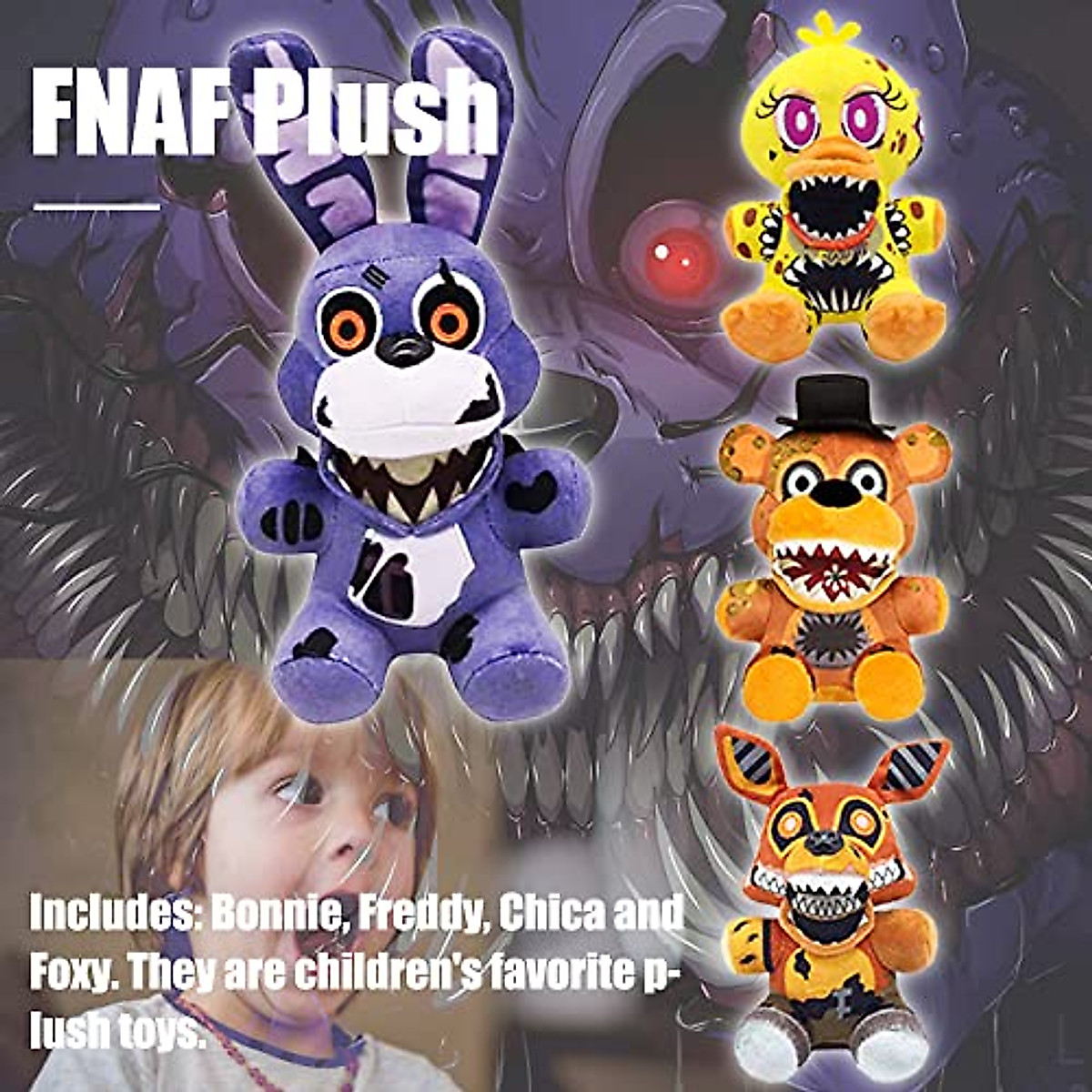 Sumincute Plushies, 4 Pcs FNAF Plushies, Five Nights at Freddy's Plush, FNAF Plushies Set, Freddy's Party Supplies Christmas Birthday Gift for Boys and Girls