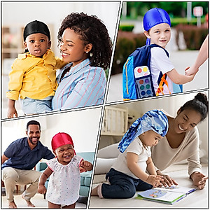 4 Pcs Kids Satin Durags Head Wrap Silk Durag Cap with Long Tail Wide Strap 360 Waves Cap Toddler Durags for Boy Girls (Black, Wine Red, Blue, Camouflage Blue)