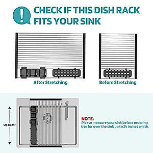 Extra Large Black Expandable Roll Up Dish Drying Rack Up to 25.1''with 2 Storage Baskets,Over The Sink Kitchen Rolling up Dish Drainer Dish Drying Rack in Sink, Foldable,Rollable,for Kitchen Dishes