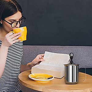 Manual Milk Creamer Hand Pump Frother Cappuccino Latte Coffee Foam Pitcher with Handle, Lid, Double Layer Filter Screen, Stainless Steel, 17-Ounce Capacity (500ml)