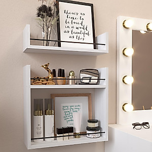 RICHER HOUSE Floating Shelves, Wall Shelves Above Toilet Wall Storage, Wall Mounted Bathroom Shelves with Towel Bar, Shelves for Bedroom, Kitchen, Vanity Shelves Room Decor Wall Cabinet - White