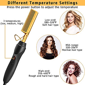 Goiple Electric Hot Comb Hair Straightener, Deluxe Electrical Straightening Comb Curling Iron for Natural Black Hair Wigs Pressing Combs with Wig Glue Hair Wax Stick Set…