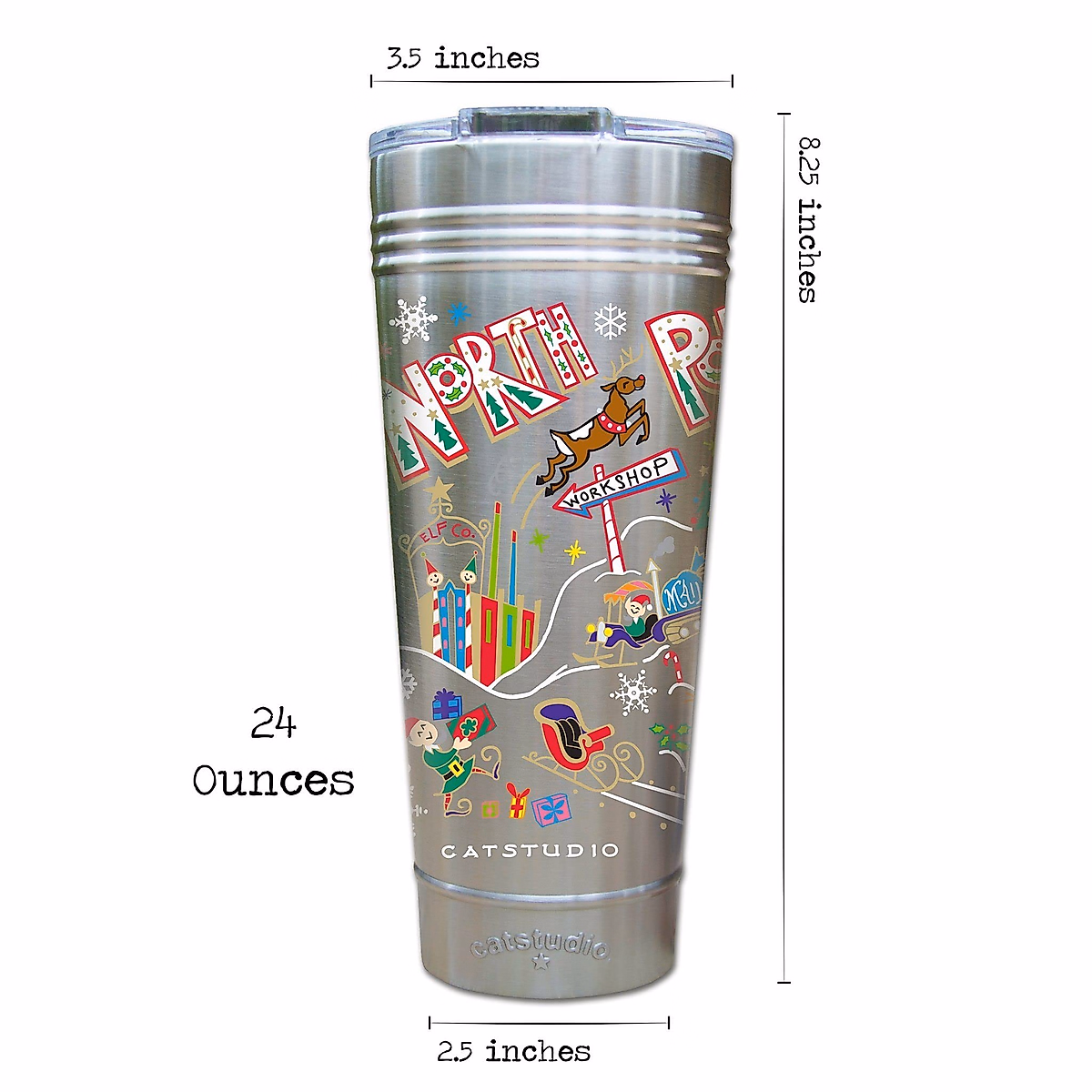 Catstudio North Pole Thermal Tumbler | Triple Wall Insulation With Non Slip Bottom | Great Holiday and Christmas Travel Cup for Water, Coffee, Tea, or Smoothies