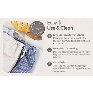 Reusable Bread Bags For Homemade Bread Sourdough 3 Pack XL 16.5 x 12 in Linen Bread Bags for Homemade Bread Storage, Lined Sourdough Bread Bags for Sourdough Rounds, Bread Storage For Homemade Bread