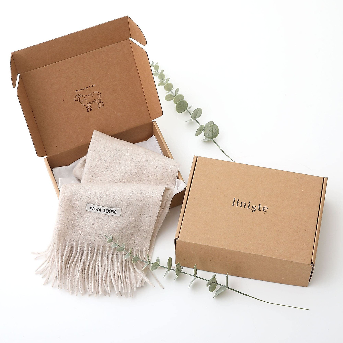 linişte 100% Pure Wool Scarf - Men and Women Winter Warm Soft Luxurious Solid Colors Gift Box Cream