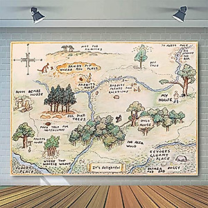 Alltten 6x4FT 100 Acre Woods Bear Backdrop Children Baby Shower Cartoon Photography Background Baby Shower Photo Booth Studio Props Boys Girls Happy Birthday Party Banner Decoration F13 Yellow