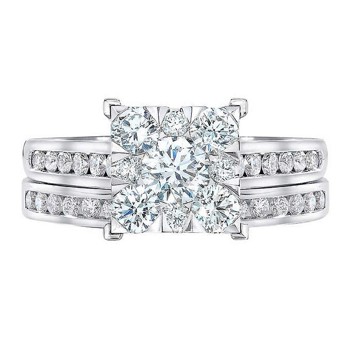 2 Ct Diamond Princess Cut Framed Engagement Wedding Ring Set White Gold - Size 7