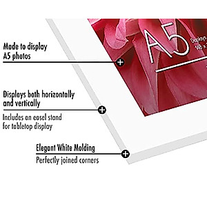 Americanflat A5 Picture Frame in White - Composite Wood with Shatter Resistant Glass - Horizontal and Vertical Formats for Wall and Tabletop - 5.8 x 8.3 in