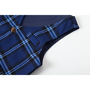 PureMilk Infant Tuxedo Long Sleeve Dress Suit Shirt + Blue Plaid Vest + Plaid Pants 3PCS Clothes Sets for Baby Boy Blue 12-18M