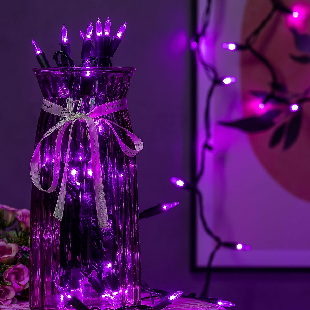 YULETIME 200 Purple LED Christmas Lights with Black Wire 66 Ft, Pack of 2 Strands 33 Ft 100 Lights UL Certified Halloween String Light Set (Purple - Black Wire)