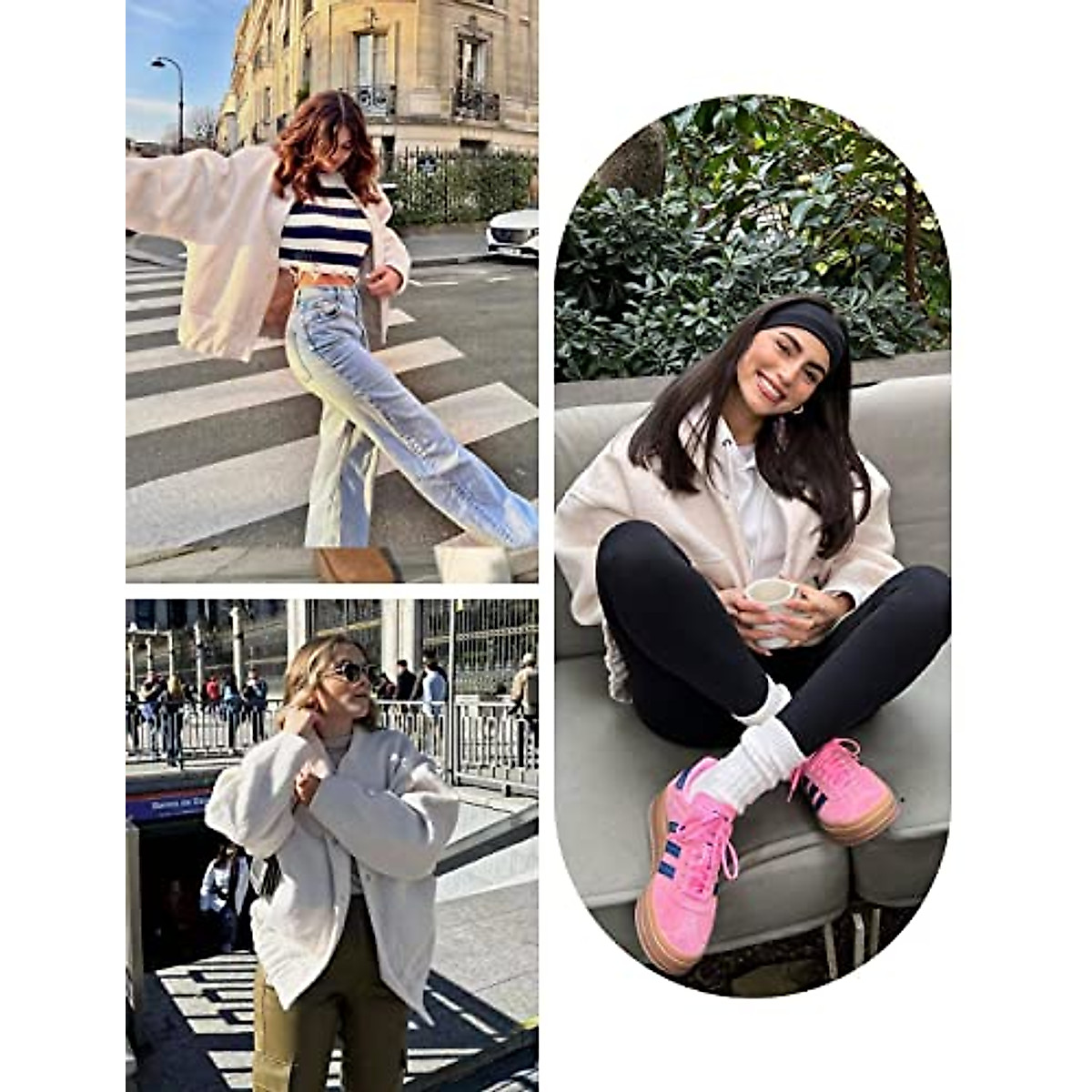 Athlisan Womens Oversized Wool Blend Bomber Jacket Casual Button Down Varsity Jacket with Pockets(Beige-L)