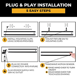 LED Hand Wave Motion Sensor Under Cabinet Lighting Plug In Kit - Dimmable Under Counter Lights for Kitchen - Black Finish - 12Inch (1Pack) - 12v LED Light Bar - Soft Neutral 3500K - Touchless Dimming
