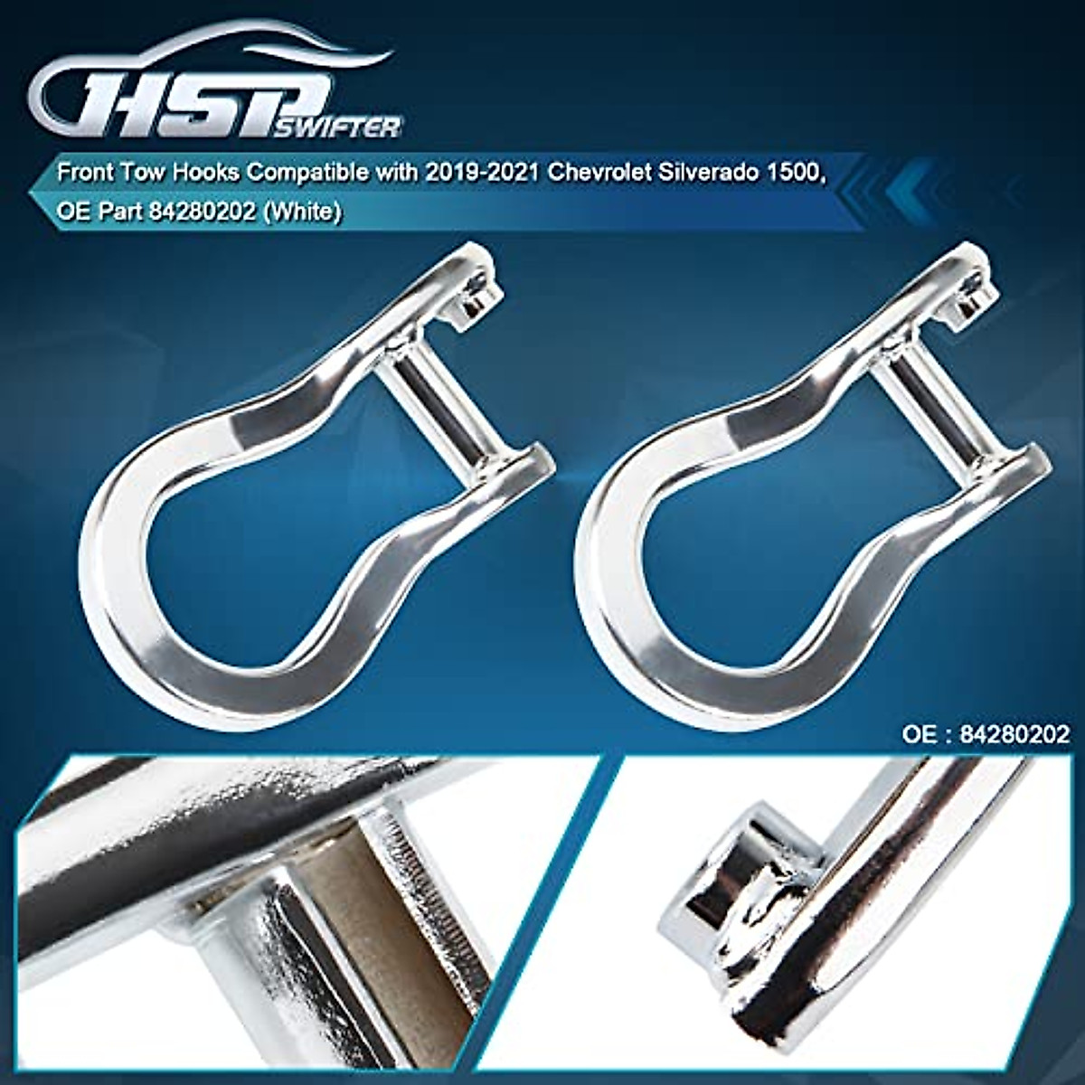 HSPSWIFTER Tow Hooks Compatible with Chevrolet 2019 2020 2021 2022 Silverado 1500, OE Part 84280202 (84280202, White)