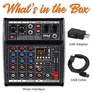 Pyle Professional DJ Audio Mixer Controller - 4-Channel DJ Controller Sound Mixer w/DSP 16 Preset Effects, USB Interface, 2 XLR Mic/Line Input, AUX, FX Processor MP3 Player, Headphone Jack PMX464