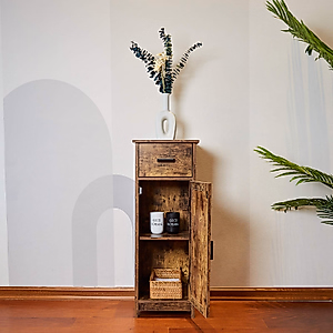Tianlang Retro Industrial Storage Cabinet,Floor Cabinet with 1 Drawer and 1 Doors,Multifunctional Cabinet for Living Room,Kitchen,Bathroom,Easy to Place Stable Wood Frame，Retro Brown LJBC001F