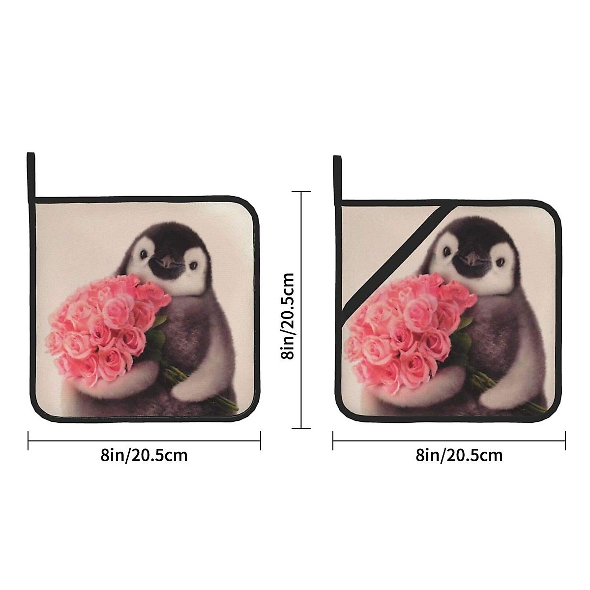 Flower Penguins Pot Holders with Pocket for Kitchen Heat Resistant Oven Hot Pads Potholders for Cooking Baking Grilling Microwave