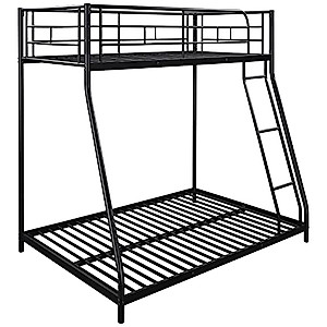 Twin Over Full Metal Bunk Bed with Ladder & Safety Guard Rails,Low Bunkbeds w/Sturdy Steel Slat Support, for Kids Teens Adults,Space Saving & No Box Spring Need,Black