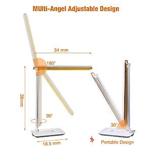 Miady LED Desk Lamp Eye-Caring Table Lamp, 3 Color Modes with 4 Levels of Brightness, Dimmable Office Lamp with Adapter, Touch Control Sensitive(White Aluminum)