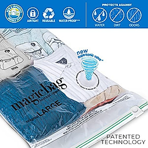 MagicBag Smart Design Instant Space Saver Storage - Flat Large - Set of 6 Bags Total - Airtight Double Zipper - Vacuum Seal - Clothing, Pillows - Home Organization