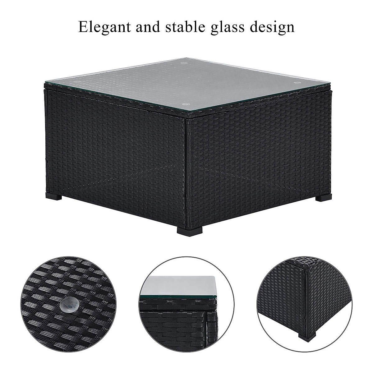 5-Piece Outdoor Furniture Sofa Set, Patio Rattan PE Wicker Furniture Corner Sofa Set, All-Weather Wicker Rattan Conversation Set with Cushions and Glass Table (Beige + Rattan)