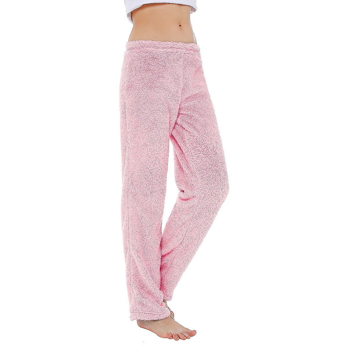 Women's Plush Fuzzy Pajama Pants Warm Cozy Pj Bottoms Drawstring Lounge Pants Fleece Sweatpants Fluffy Sleepwear E Pink Large