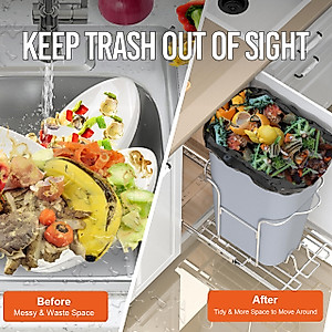 JOWBOOW Pull Out Trash Can Under Cabinet, 37 Qt Under Cabinet Trash Can Pull Out with Soft Close Slides, Kitchen Cabinet Garbage Can Pull Out, Grey
