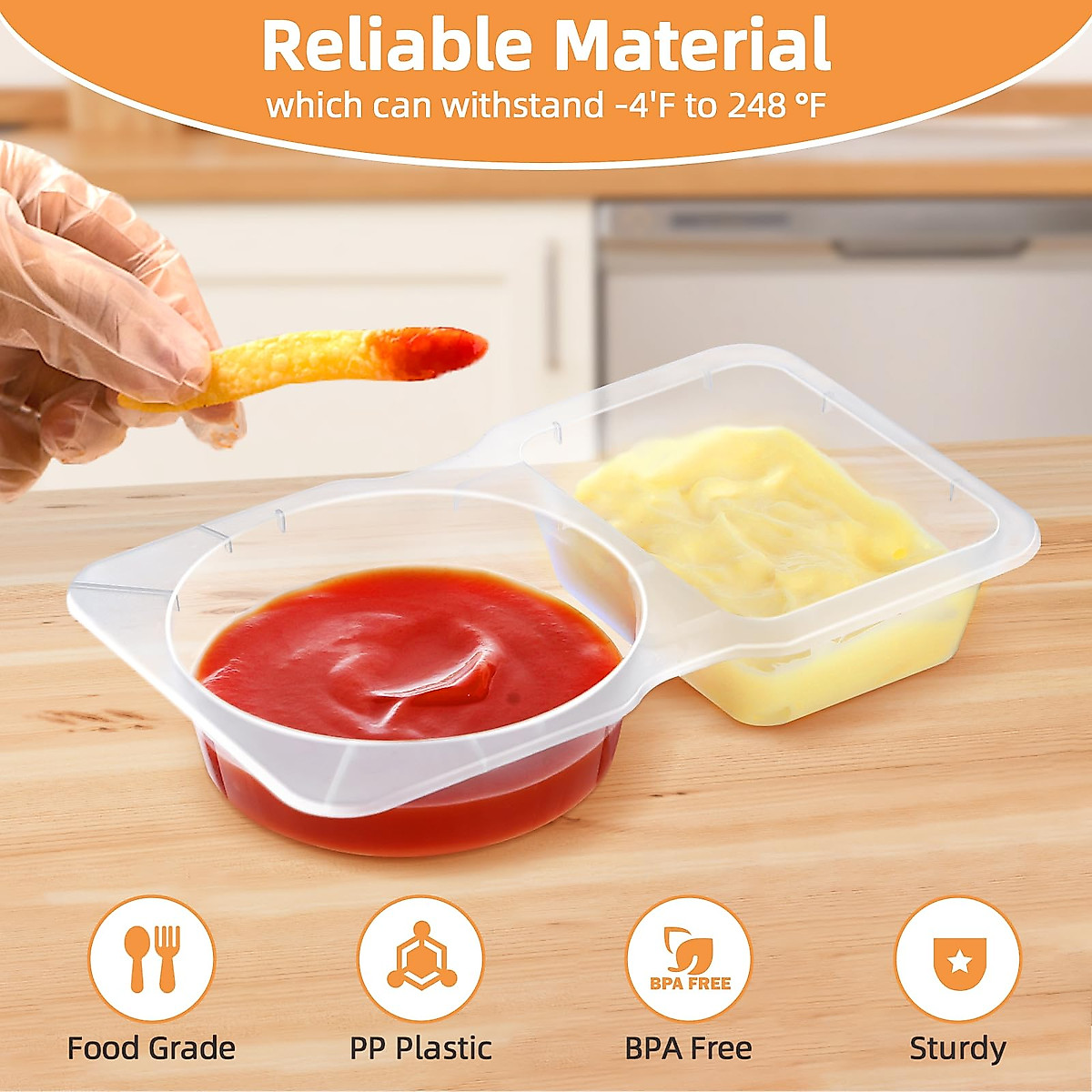 tiaotyu 20 Pack Leak-Proof Dual Compartment Containers with Lids, Disposable Sauce Cups for Dips, Condiments, Snacks, Salads – Ideal for Catering, Parties & Takeout