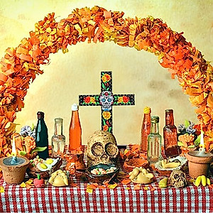 Thyle Table Wooden Cross Decor Mexican Cross for Home Tables Standing Cross Dia De Los Muertos Sugar Skull Signs for Day of the Dead Home Church Party Decoration