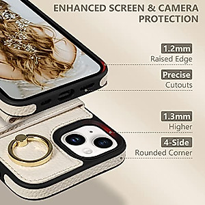 Keallce Case for iPhone 13 6.1'' Wallet Case 2021, Flip Leather Case with 4 Card Holder, [Stand Ring Holder Kickstand] Folio Protective Phone Cover for Ladies Women Compatible with iPhone 13 5G, Beige