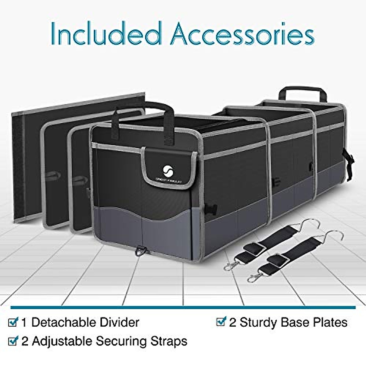Trunk Organizer with Cooler, Collapsible Trunk Storage Container with Non Slip Bottom Strips, Large Multi-Compartment Waterproof Car Trunk Organizer Groceries for Vehicle Sedan, Suv, Truck,Van(Black)